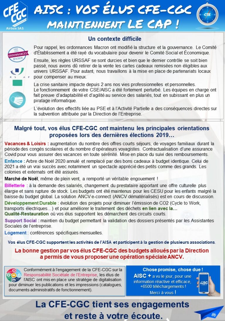 AISC : VOS ELUS CFE-CGC MAINTIENNENT LE CAP ! – My CFE-CGC Airbus