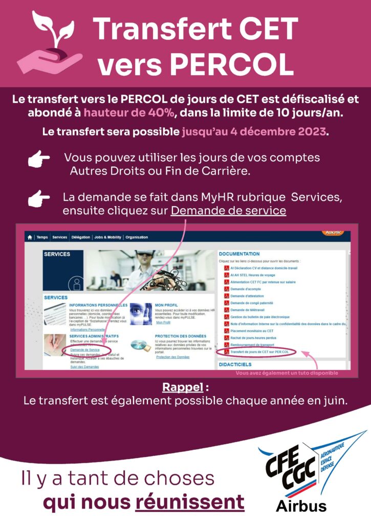 Transfert CET vers le PERCOL – My CFE-CGC Airbus